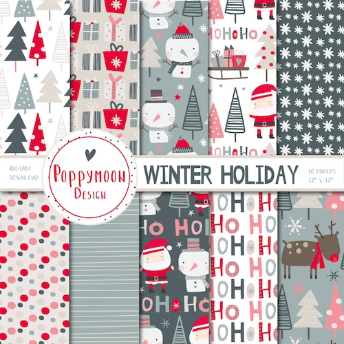 Christmas Digital Paper Holiday Scrapbook Papers Snowflake - Etsy