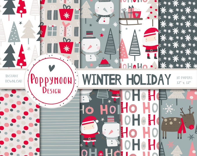 Winter Holiday, Christmas Papers, Printable Digital Paper Pack - Etsy