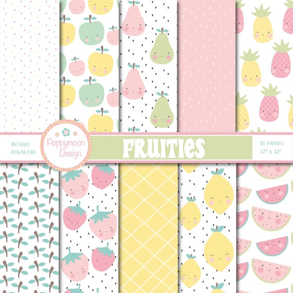 Fruities Kawaii Fruit Pastel Digital Paper Pack Scrapbook | Etsy