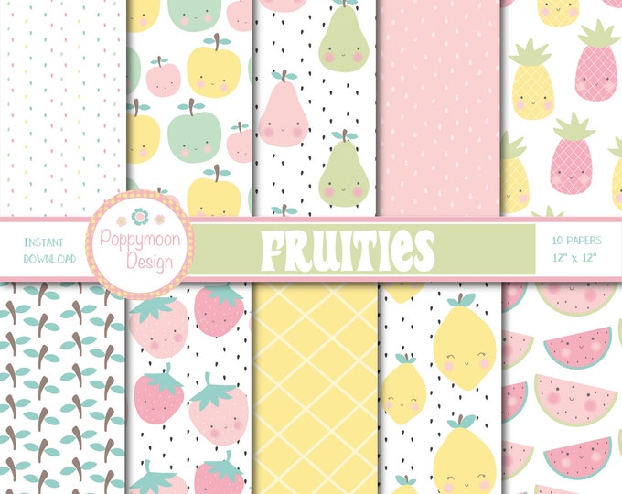 Fruities Kawaii Fruit Pastel Digital Paper Pack Scrapbook - Etsy UK