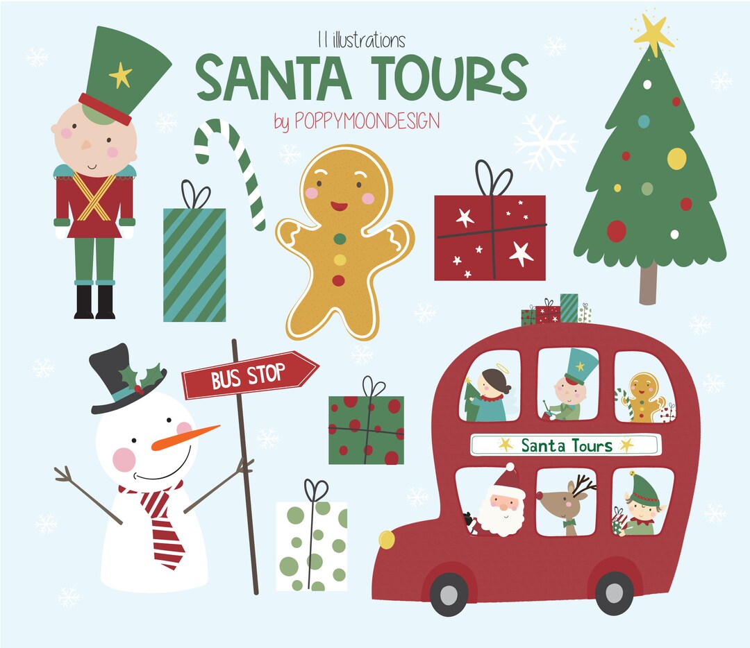 Santa Tours, Christmas Bus, Santa, Christmas, Winter Clipart, Printable ...