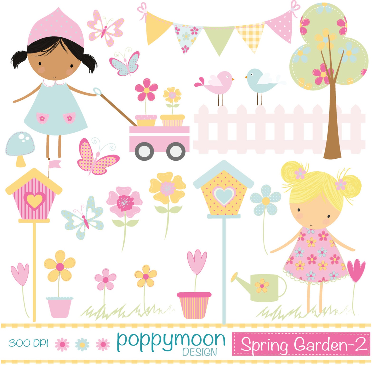 Spring garden-2pastel colors digital clip art set | Etsy