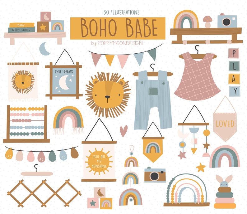 Boho Babebohemian New Baby Digital Clip Art Set - Etsy