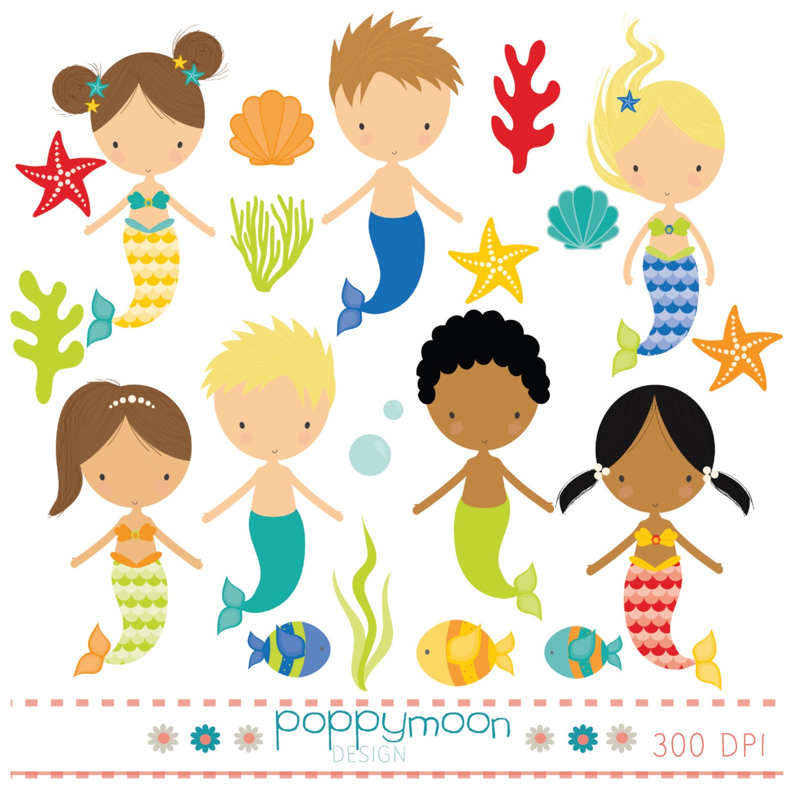 Mermaids and Mermen, Digital Clip Art Set - Etsy Canada