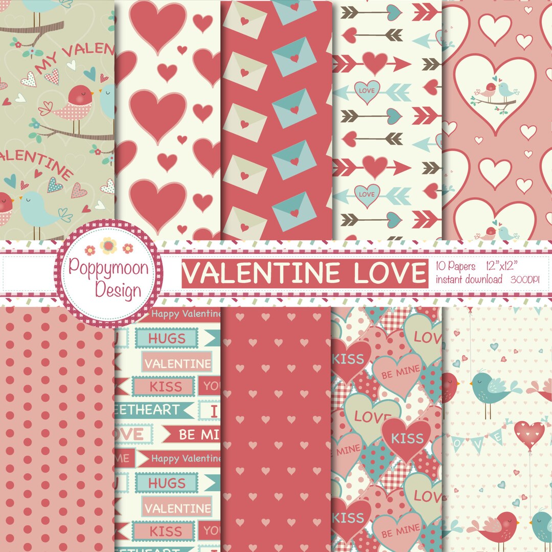 Valentine Love, Birds and Arrows, Digital Paper Pack - Etsy