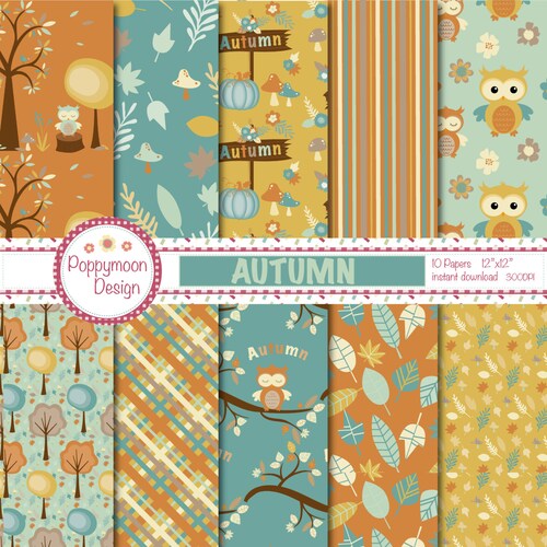 Pink Autumnowlstrees and Leaves Printable Digital Paper | Etsy