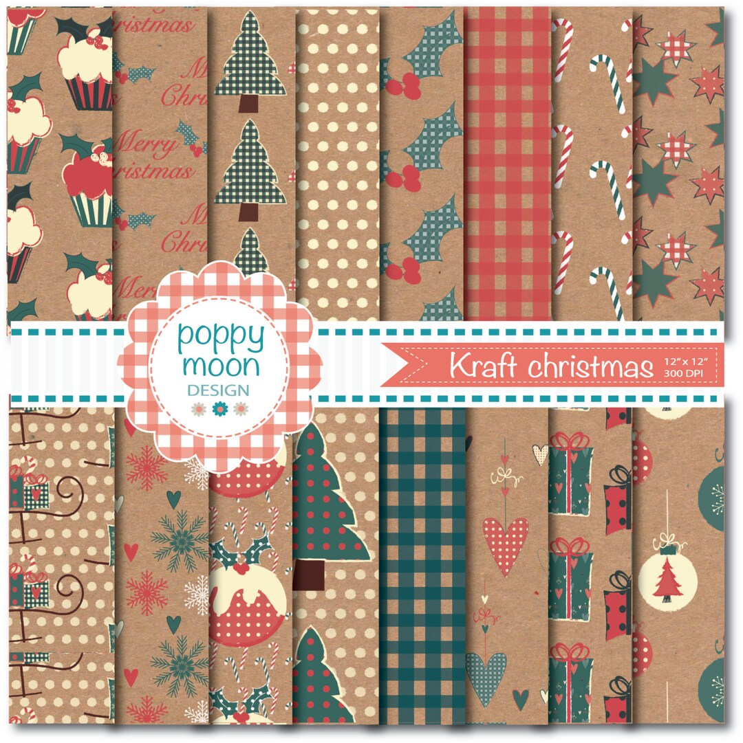 Kraft Christmas, Printable Digital Paper Pack - Etsy UK