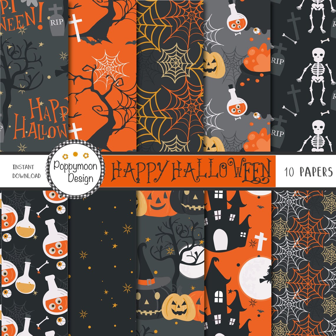 Happy Halloween Printable Digital Paper Pack | Etsy UK