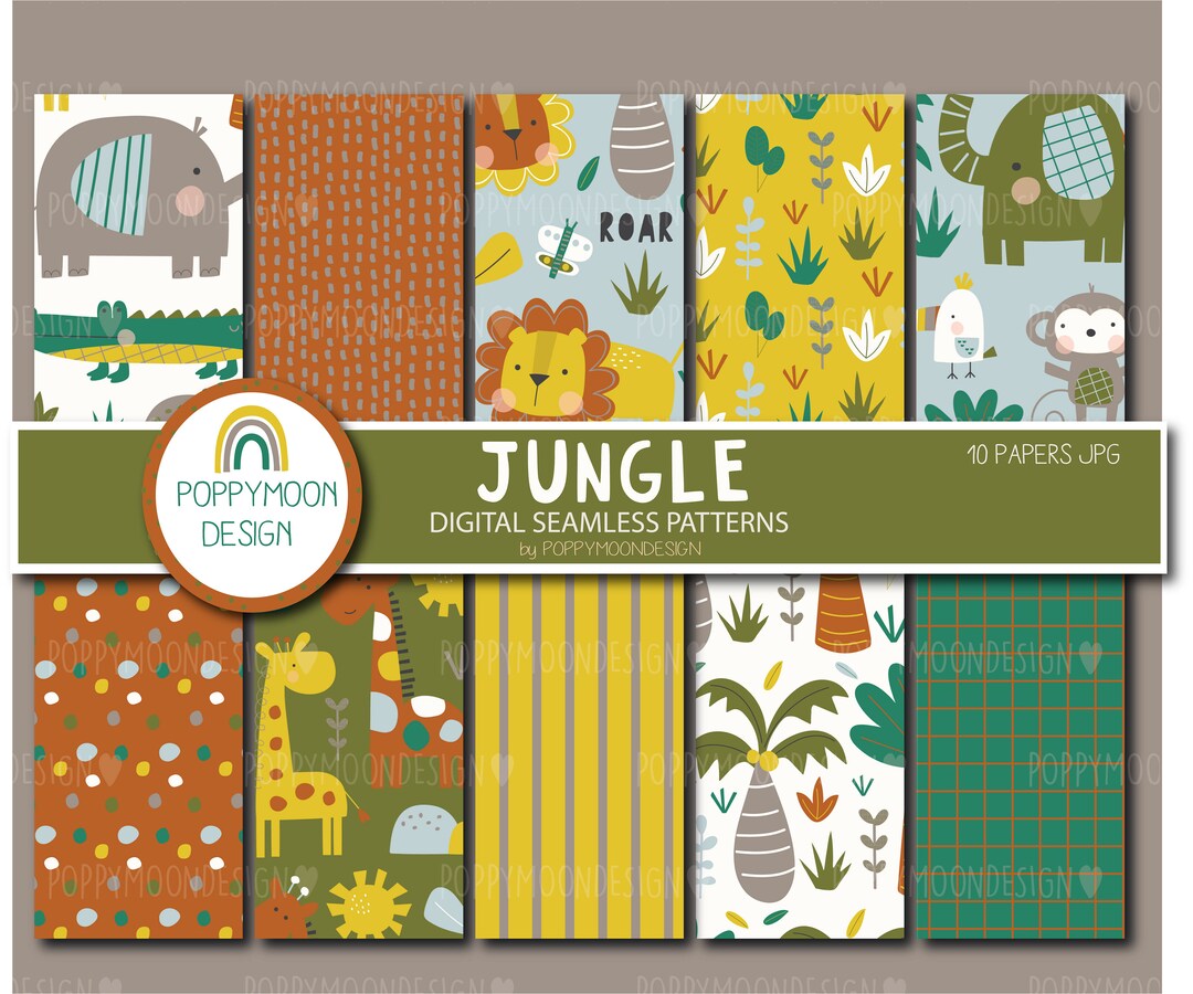 Jungle Animals Printable Seamless Digital Paper Pack - Etsy