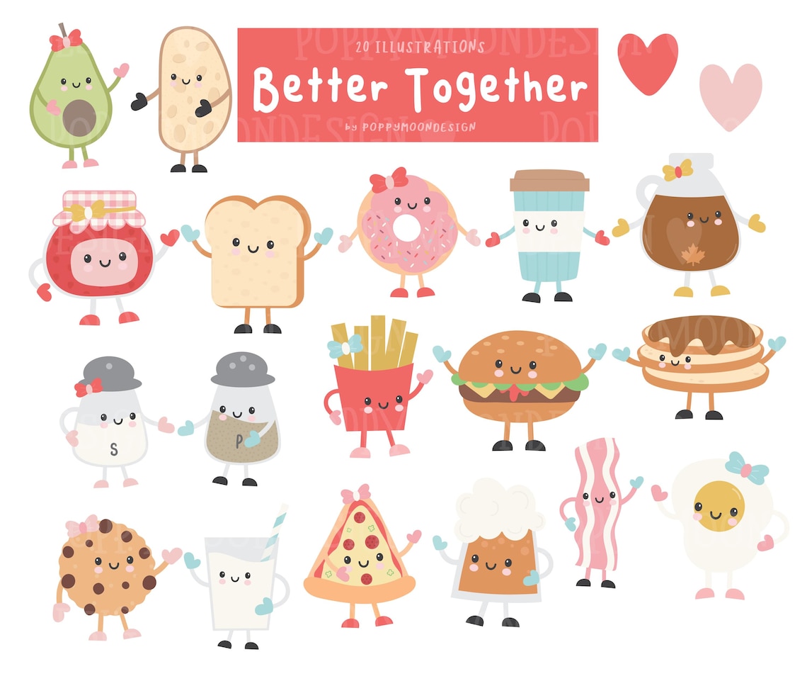 Better Together Food Pairs Clipart, Perfect Combinations for Valentine ...