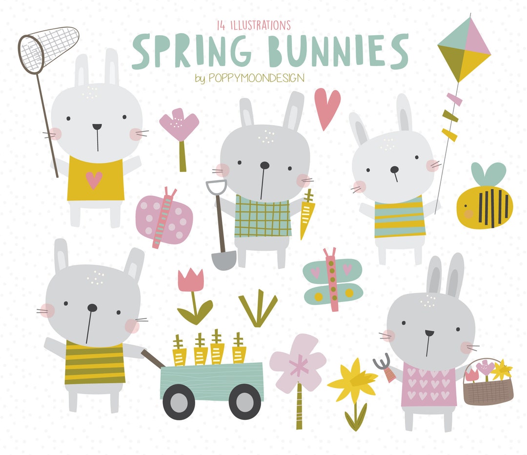 Spring Bunnies, Digital Printable Clipart - Etsy