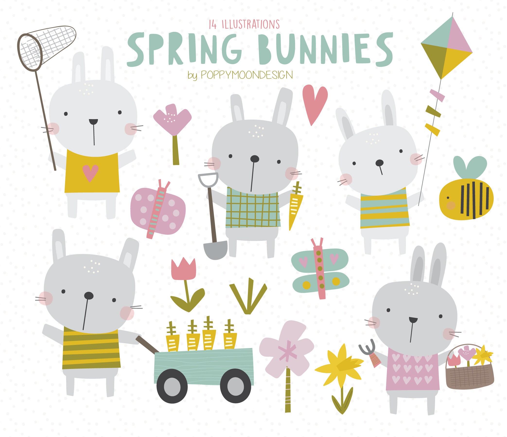 Spring Bunnies Digital Printable Clipart - Etsy