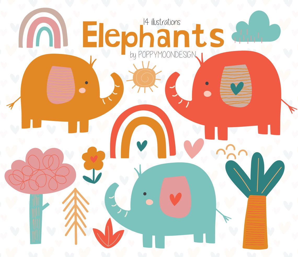 Elephants Colourful Animals Printable Digital Clipart Set | Etsy UK