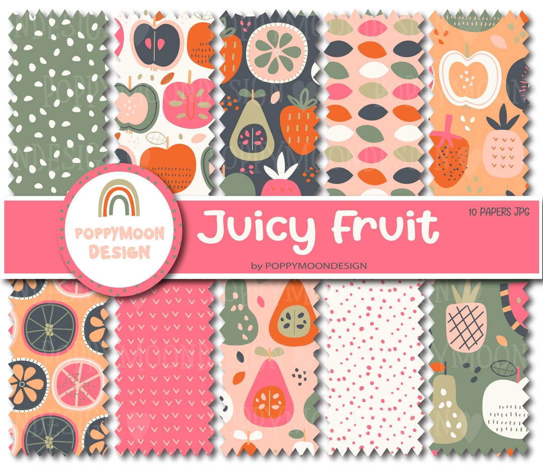 Juicy Fruit Digital Pattern Set - Colourful Modern Design Featuring ...