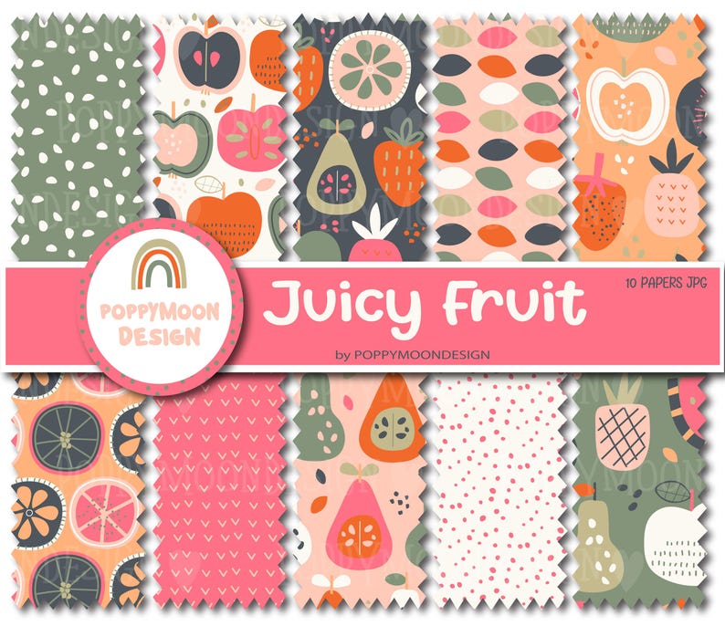 Juicy Fruit Digital Pattern Set - Colourful Modern Design Featuring ...