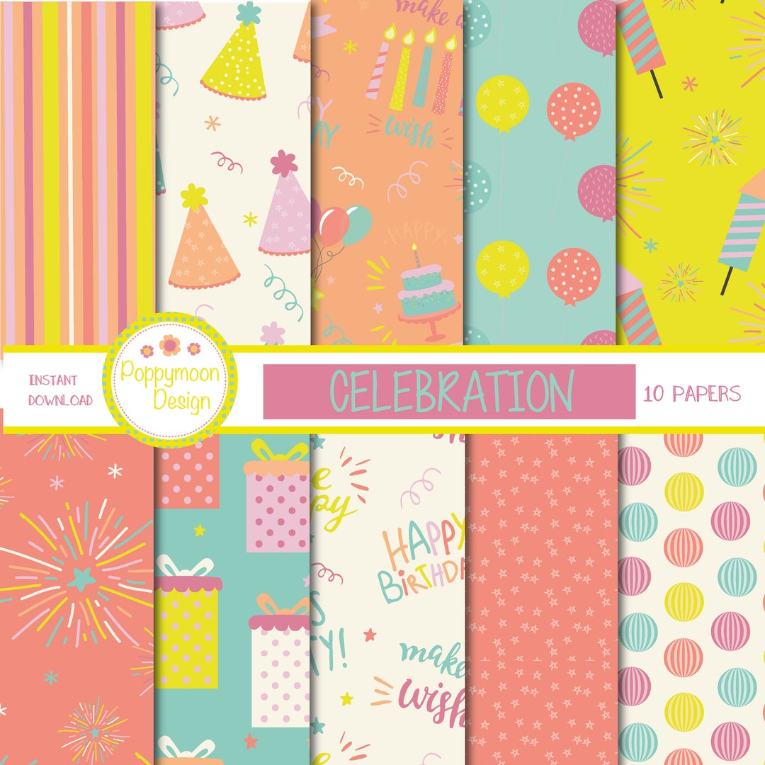 Celebration Birthday Paper, Party Invites,printable Digital Paper Pack ...