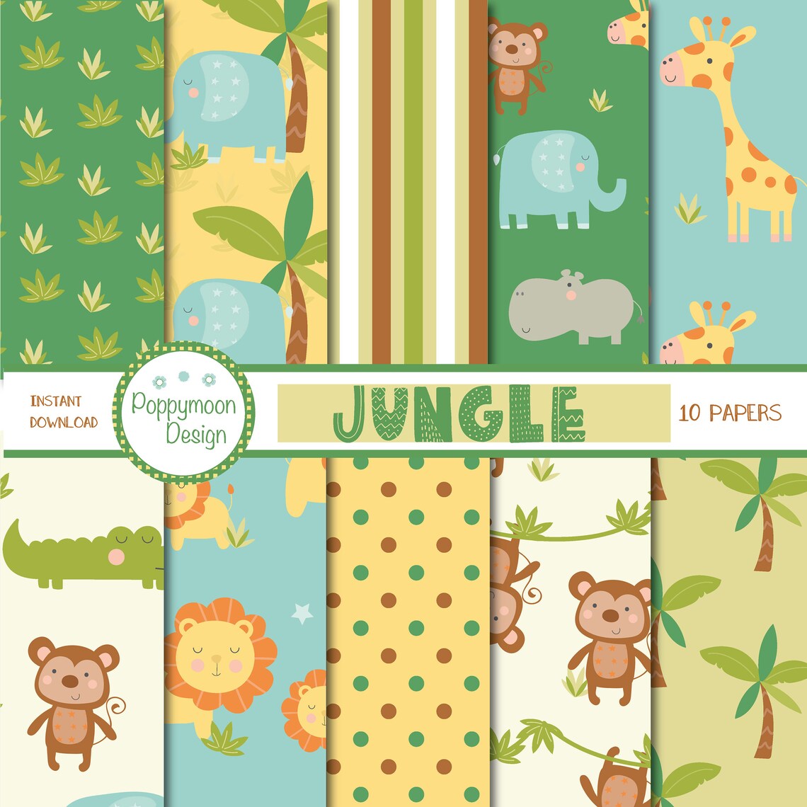 Jungle Animals Printable Digital Paper Pack - Etsy