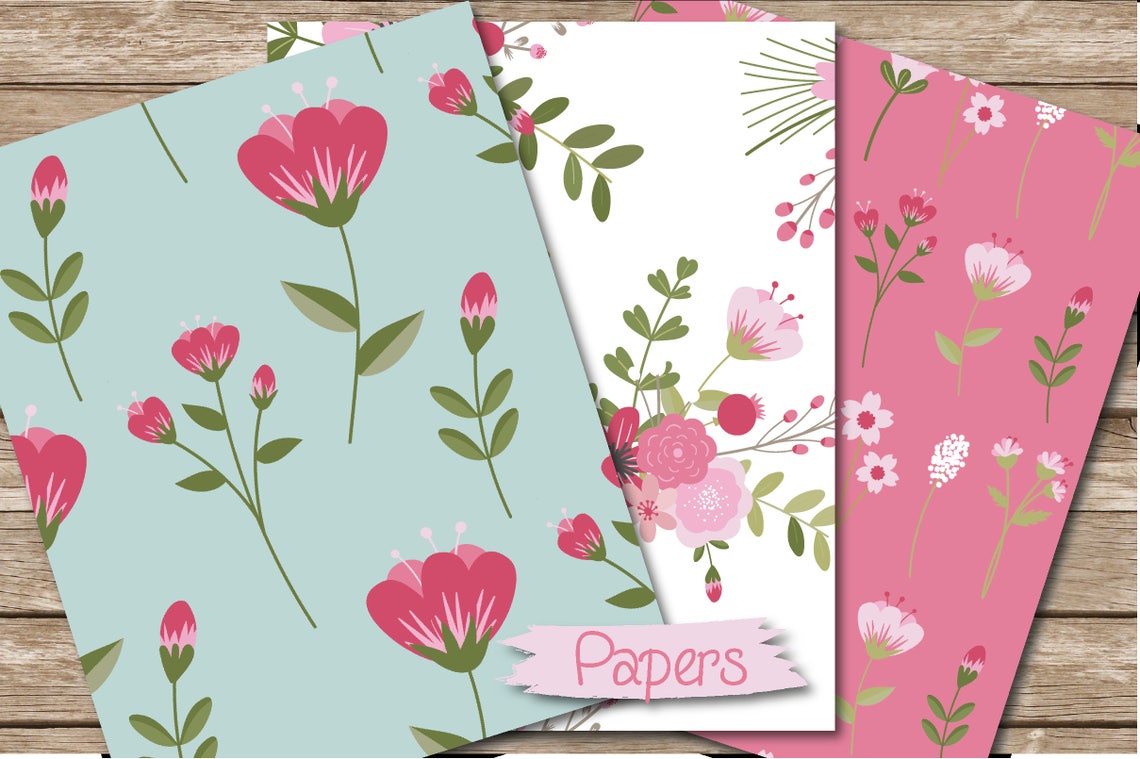 Pink Flowers Digital Paper Pack | Etsy
