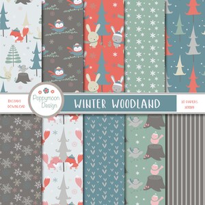 Winter Woodland Woodland Animals, Printable Digital Paper Pack - Etsy