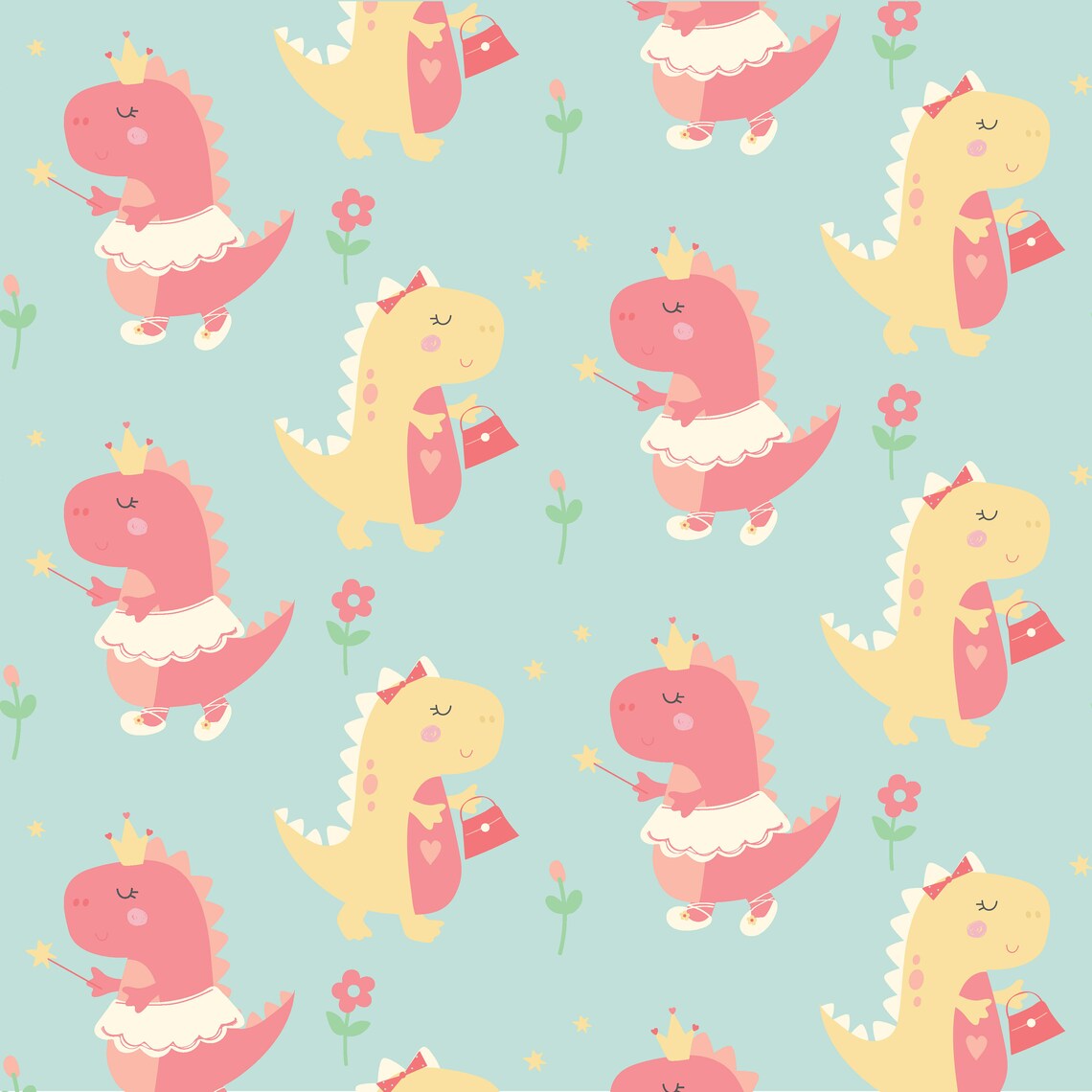 Girl Dinosaur Patterns, Printable Digital Paper Pack - Etsy