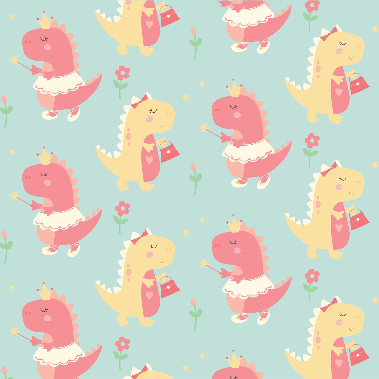 Girl Dinosaur Patterns Printable Digital Paper Pack | Etsy