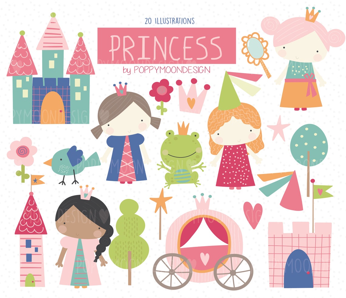 Princess Fairytale Illustrations Digital Printable Clipart - Etsy