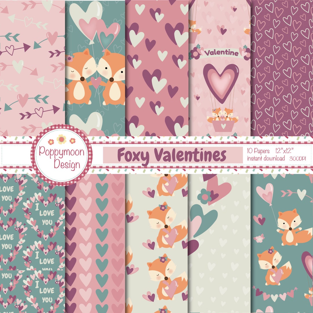 Foxy Valentines, Digital Paper Pack - Etsy