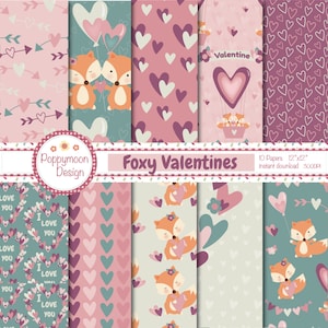 Foxy Valentines, Digital Paper Pack - Etsy