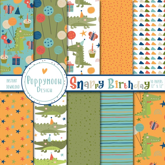 Snappy Birthday Alligators Printable Digital Paper Pack - Etsy