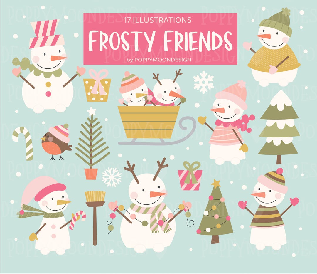 Winter Wonderland Frosty Friends, Snowmen Digital Clipart Set - Etsy