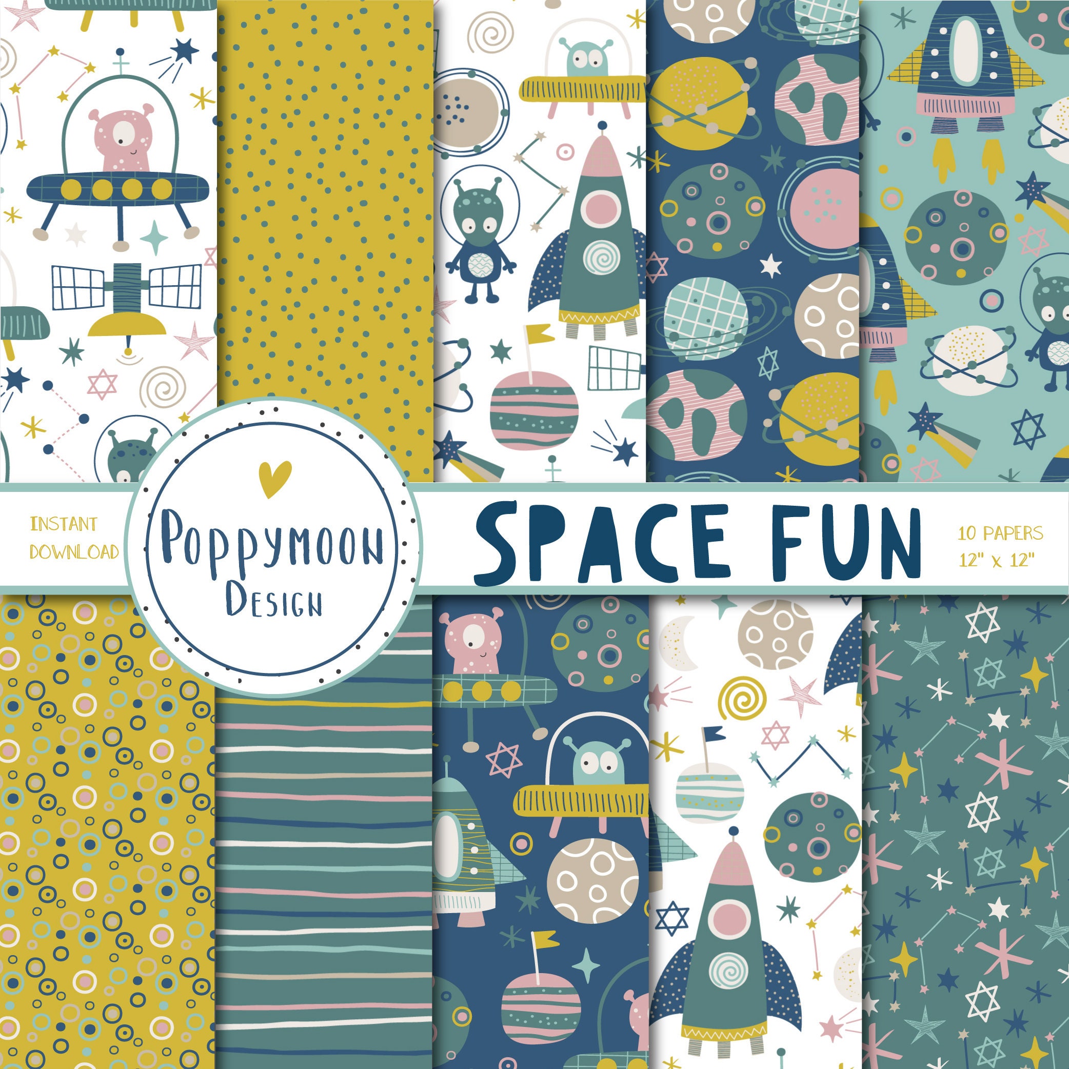 Space Fun Outer Space Aliens Printable Digital Paper Pack - Etsy