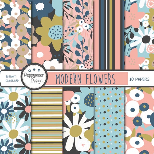 Floral Patterns Modern Digital Paper Pack Scrapbook Paper - Etsy