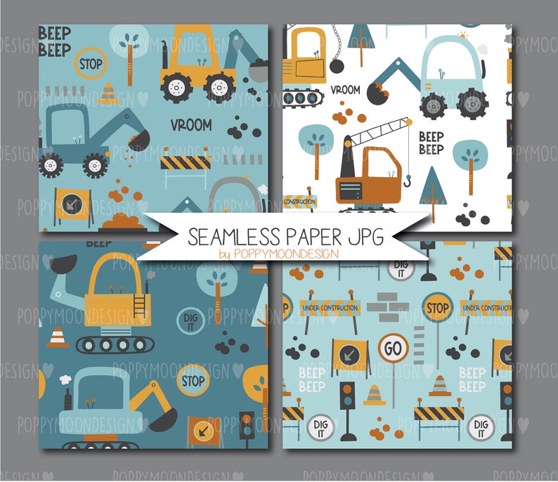 DIG IT, Diggers, Transport, Trucks and Cranes, Printable Seamless ...