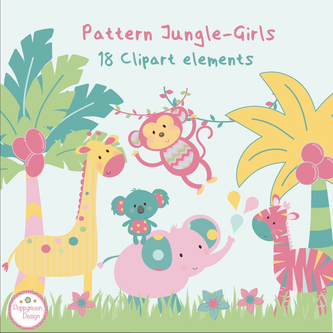 Pattern Jungle Animals girls, Printable Digital Clipart Set - Etsy