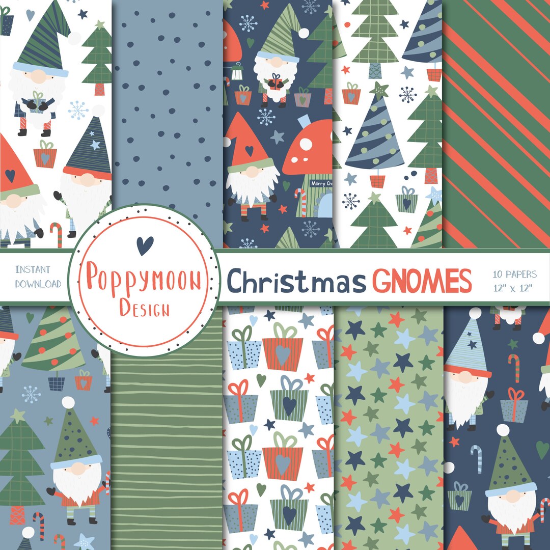 Christmas Gnomes, Christmas, Festive, Printable Digital Paper Pack - Etsy