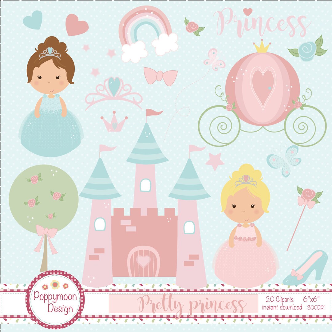 Pretty Princess, Carriage and Castle, Pastel Colours, Printable Digital ...