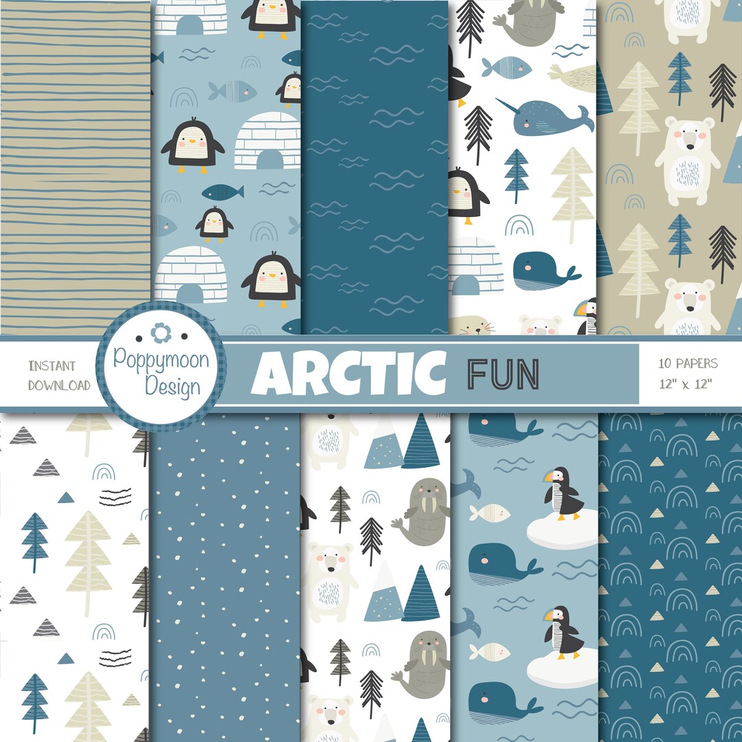 Arctic Fun, Animals,birds, Fish, Printable Digital Paper Pack - Etsy