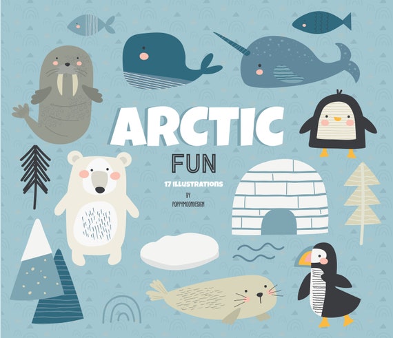 Arctic Fun Animals Fish Birds Printable Digital Clipart | Etsy