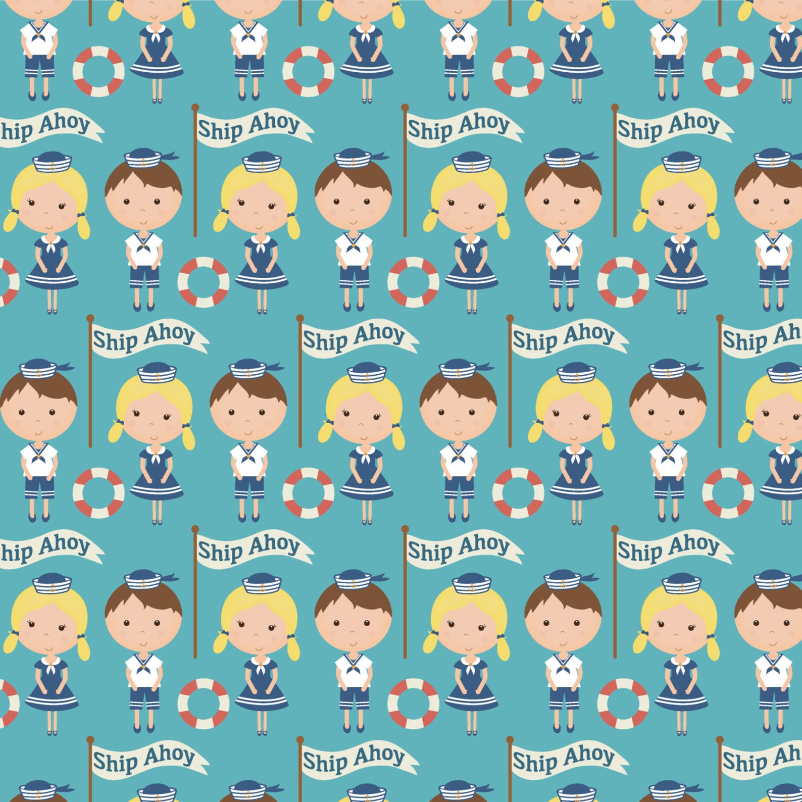 Nautical Boy and Girl Sailors Blue and Red Digital Paper - Etsy