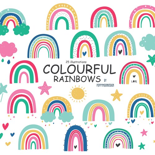 Colourful Rainbows Digital Clip Art Set - Etsy