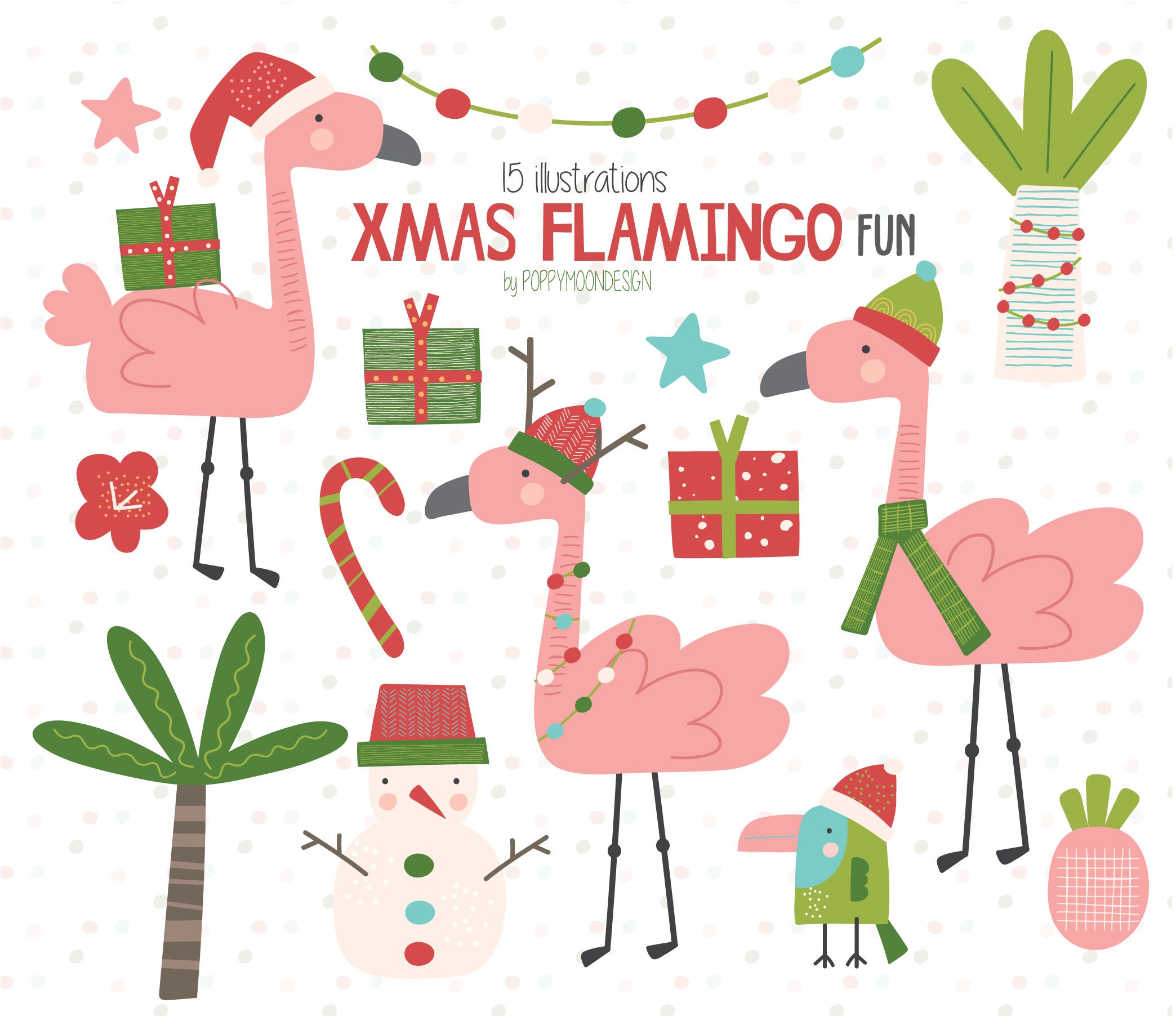Art & Collectibles Xmas Flamingo fun printable digital clipart set ...