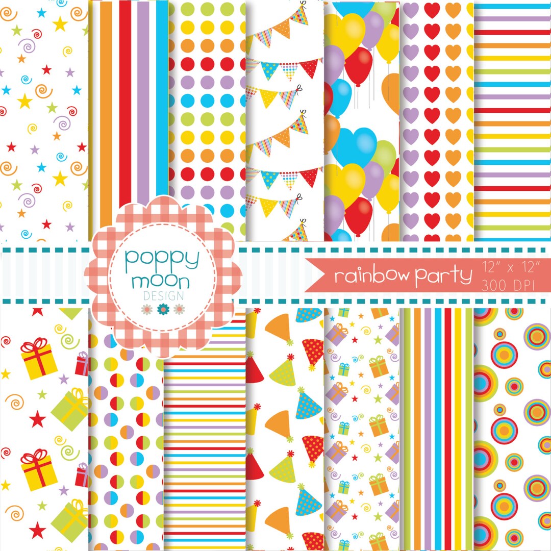 Rainbow Party,printable Digital Paper Pack - Etsy