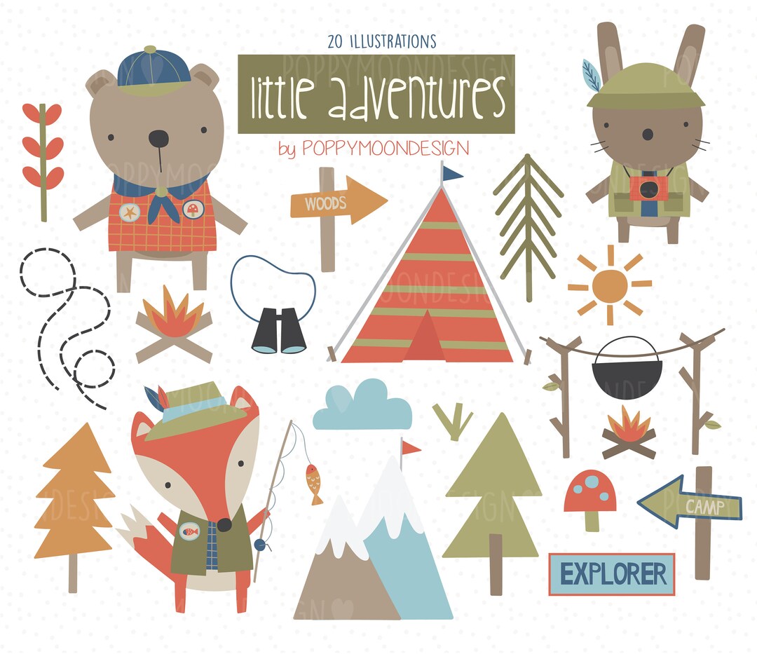 Little Adventures, Woodland, Camping, Digital Printable Clipart - Etsy