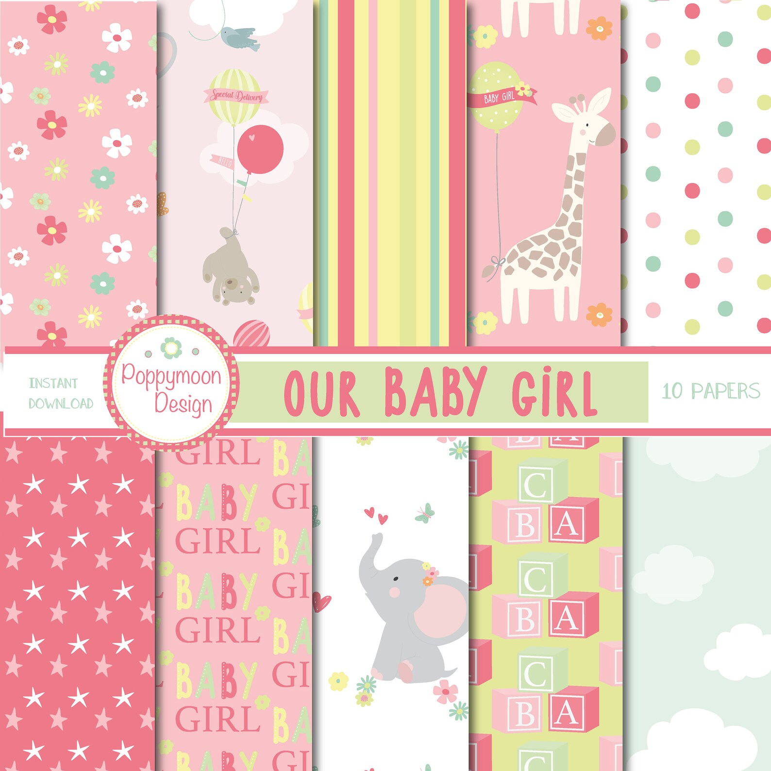 Our Baby Girl, Animals , Digital Paper Pack - Etsy UK