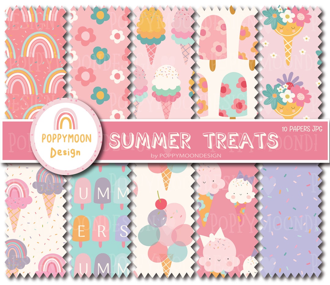 Sweet Treats Digital Paper Set - Summer Pink Pastels & Ice Cream Design ...