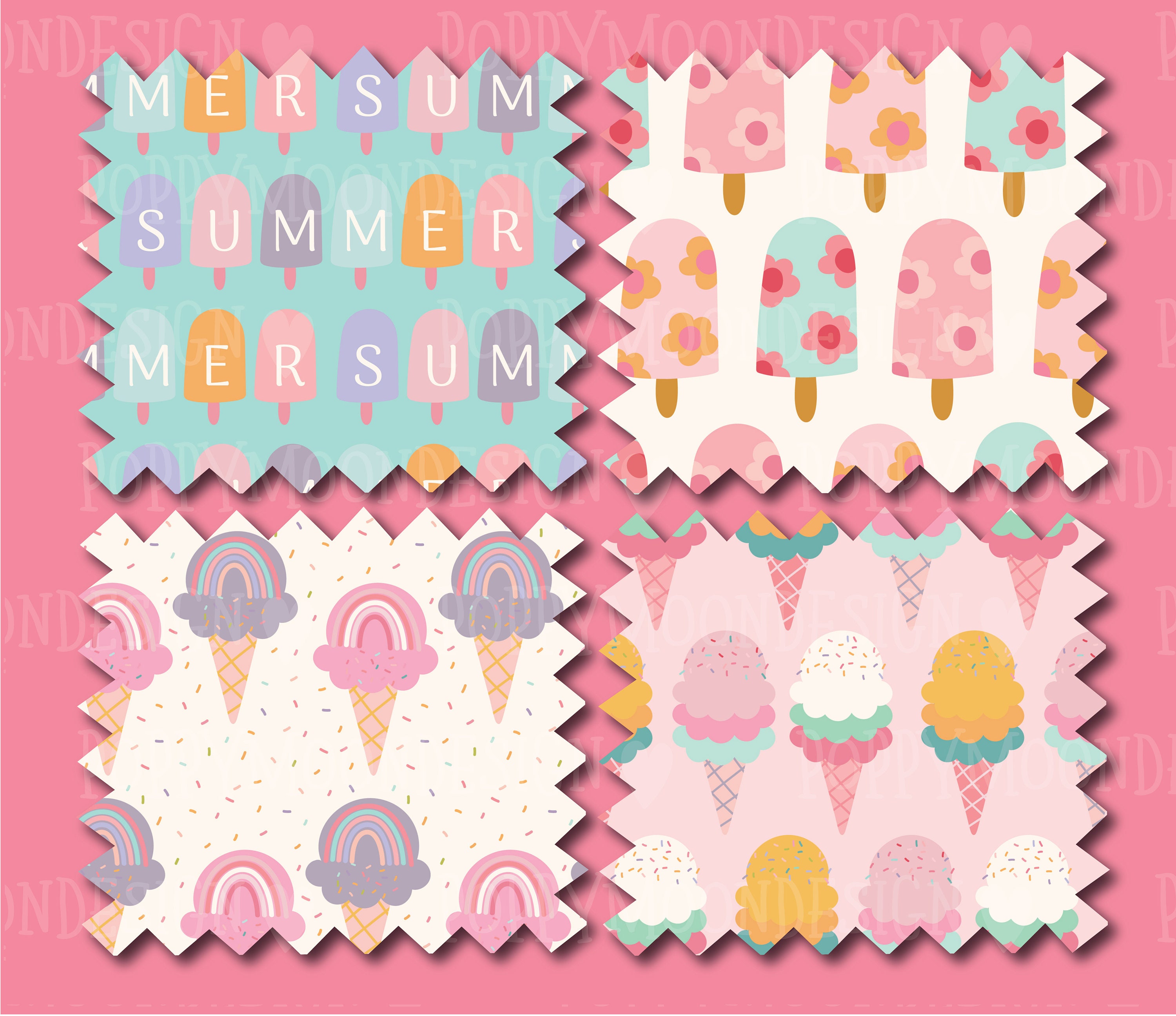 Sweet Treats Digital Paper Set - Summer Pink Pastels & Ice Cream Design ...
