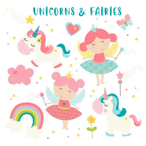 Fairy Fun Fairies and Unicorn Printable Digital Clipart Set - Etsy