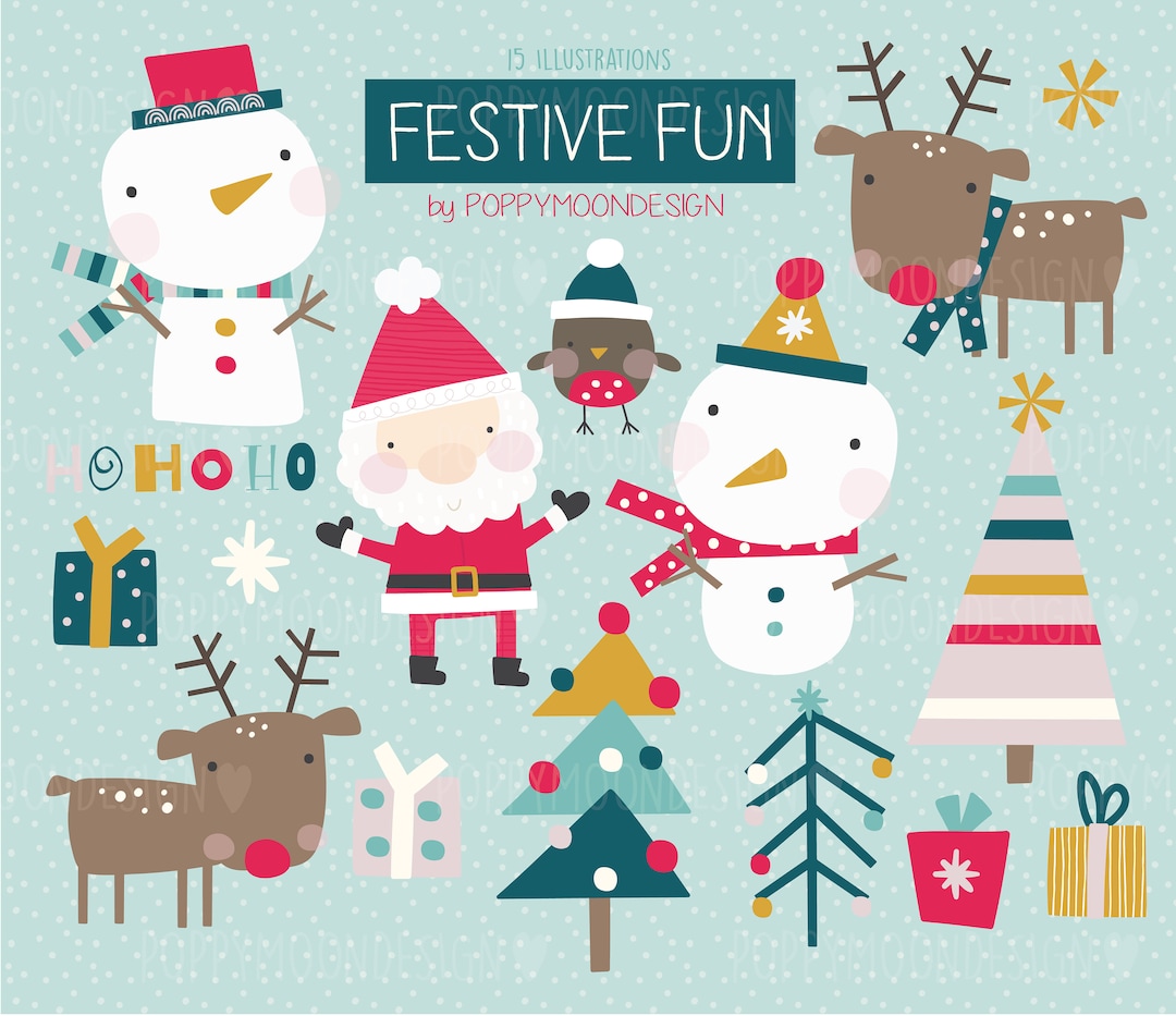 Festive Fun, Festive Illustrations, Printable Digital Clipart Set - Etsy