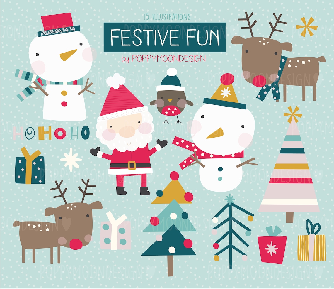 Festive Fun, Festive Illustrations, Printable Digital Clipart Set - Etsy UK