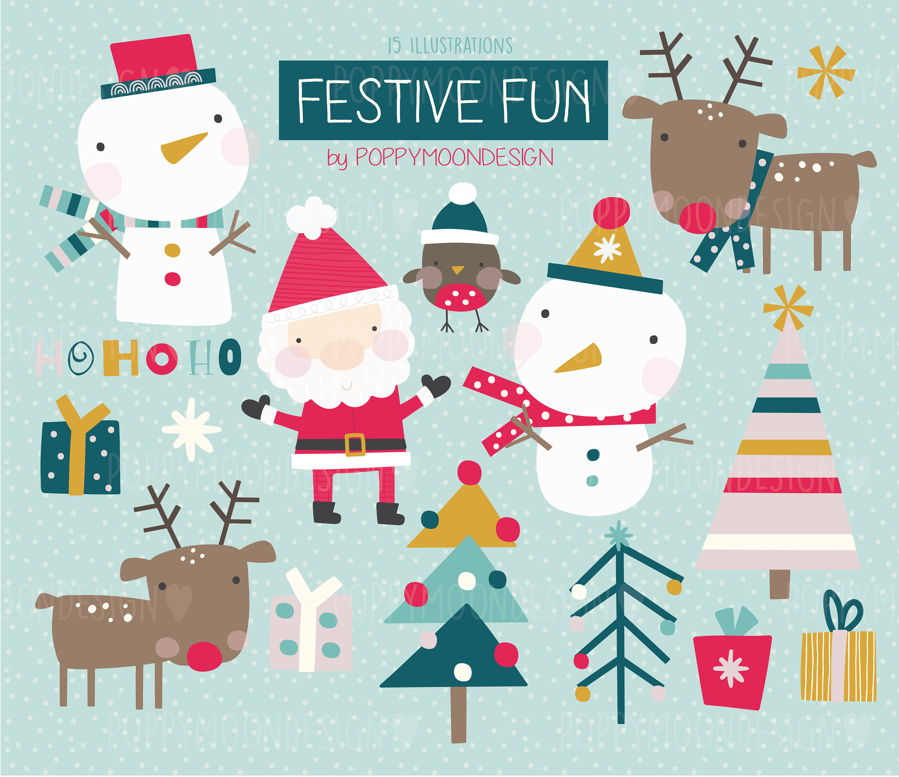 Festive Fun, Festive Illustrations, Printable Digital Clipart Set - Etsy UK